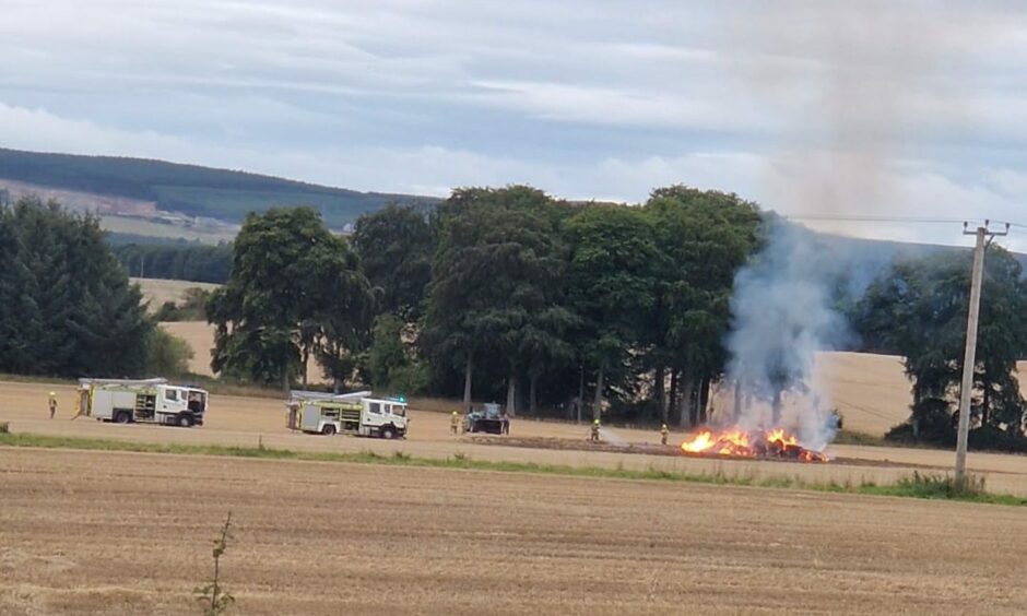 Hay bales catch fire in dramatic blaze at Linkwood Farm in Elgin