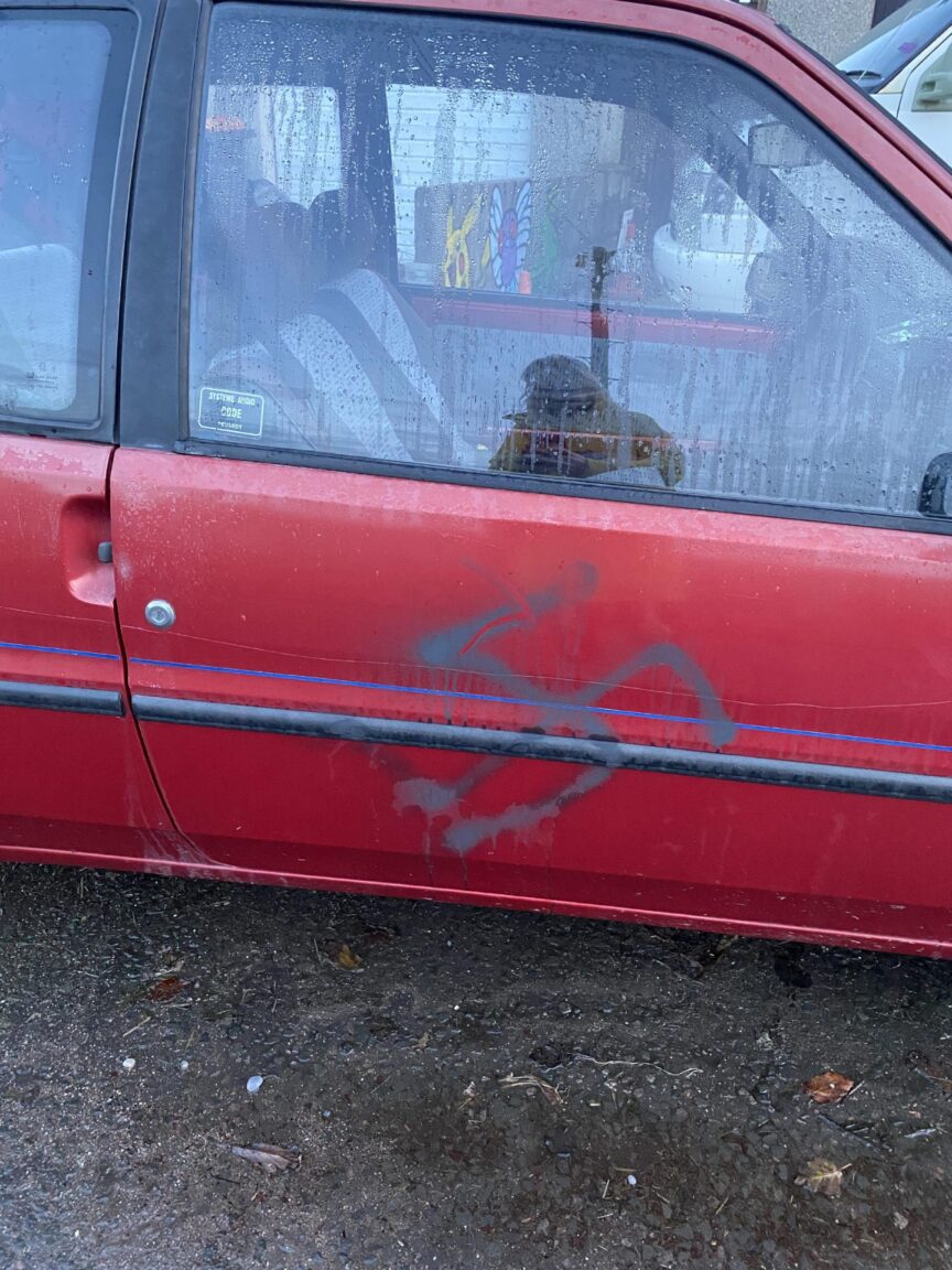 Couple devastated as car vandalised with Nazi symbol