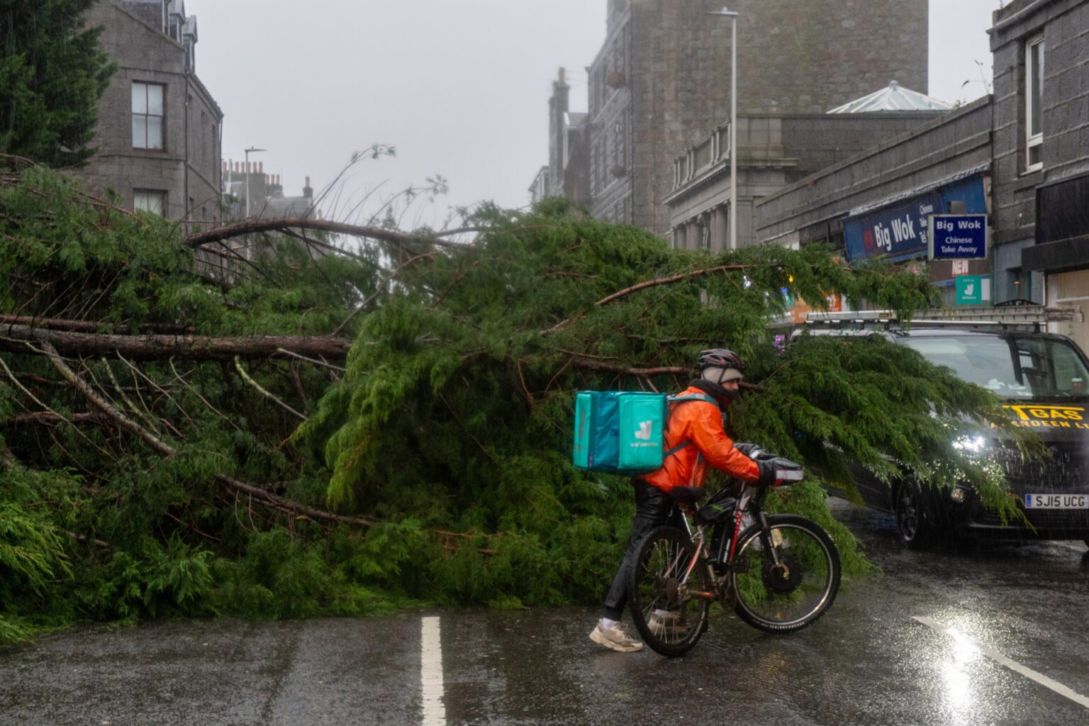 Storm Gerrit: Fallen tree blocks George Street in Aberdeen