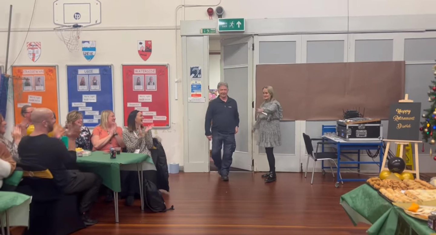 Buchanhaven school hosts emotional farewell for 'superhero' janitor