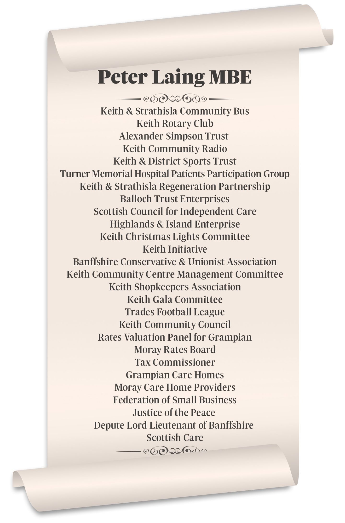 Family's tribute to Keith stalwart Peter Laing MBE