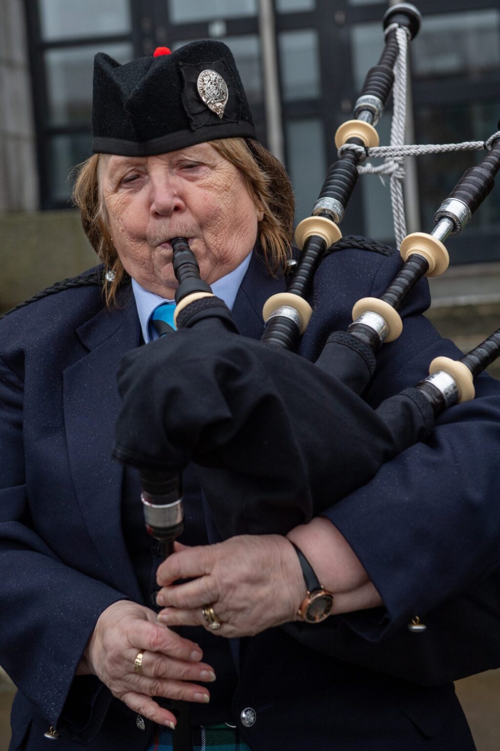 St Machar maths teacher Jane MacRae's D-Day bagpipe tribute