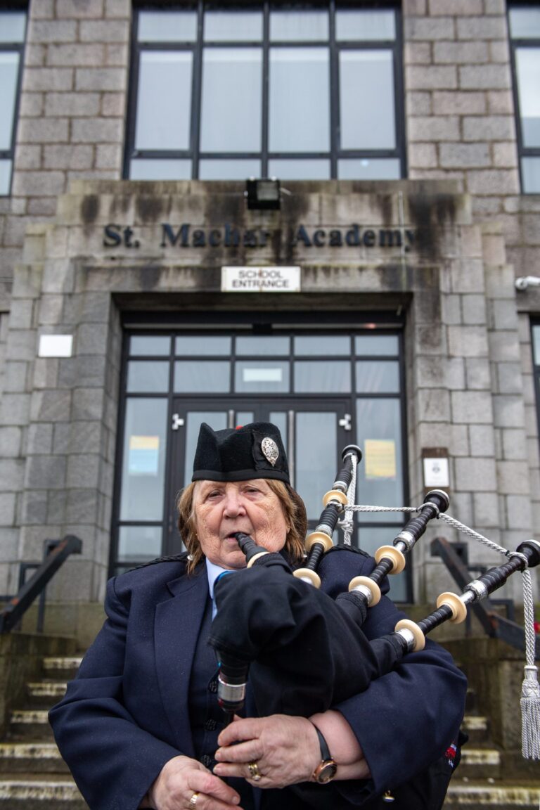 St Machar maths teacher Jane MacRae's D-Day bagpipe tribute