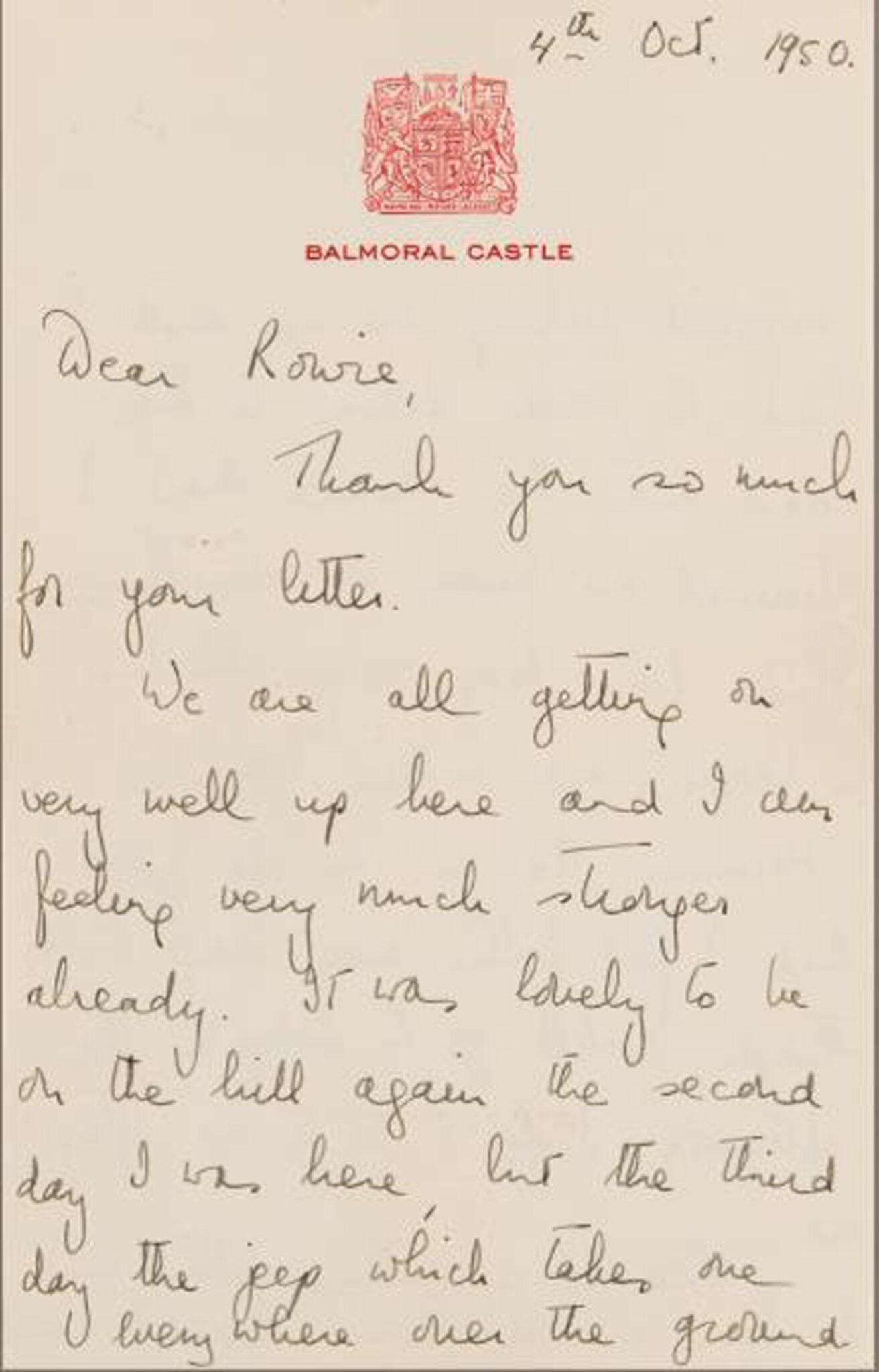 Letter written by Queen Elizabeth at Balmoral to be sold at auction