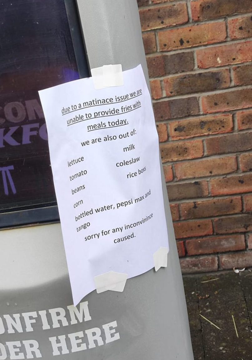 'No fries' at Elgin KFC as takeaway runs out of list of ingredients