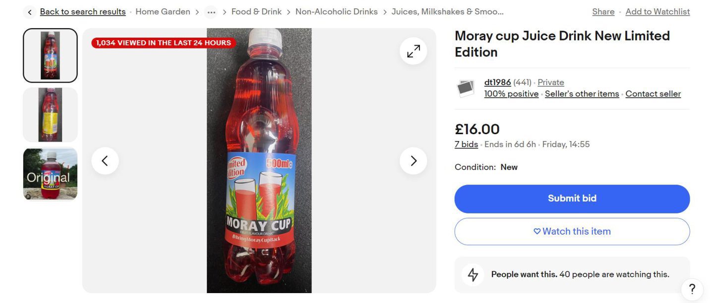 Moray Cup craze continues as relaunched drink hits eBay