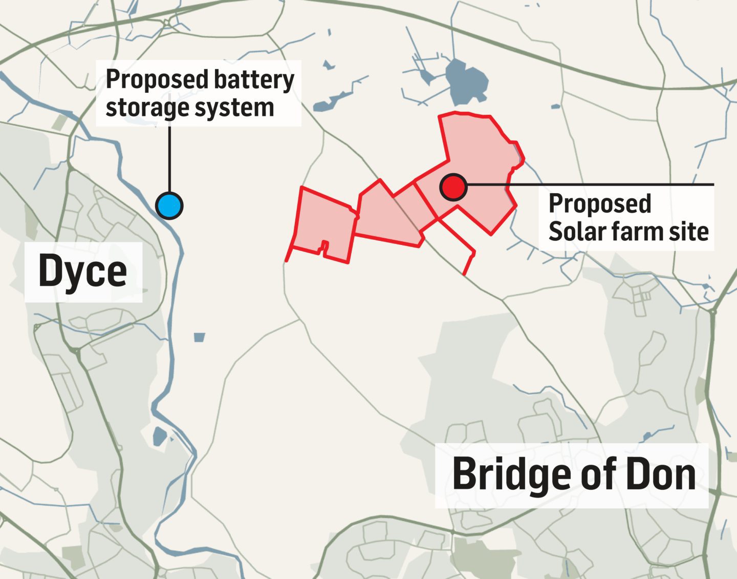 Solar farm and two battery storage facilities planned near Dyce