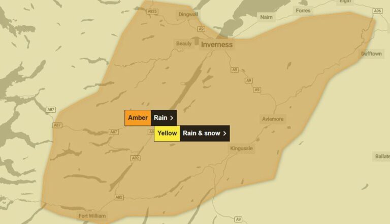 Amber rain alert for Highlands as four New Year warnings issued