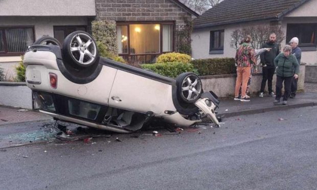 WATCH: Car overturns on Ellon street during crash