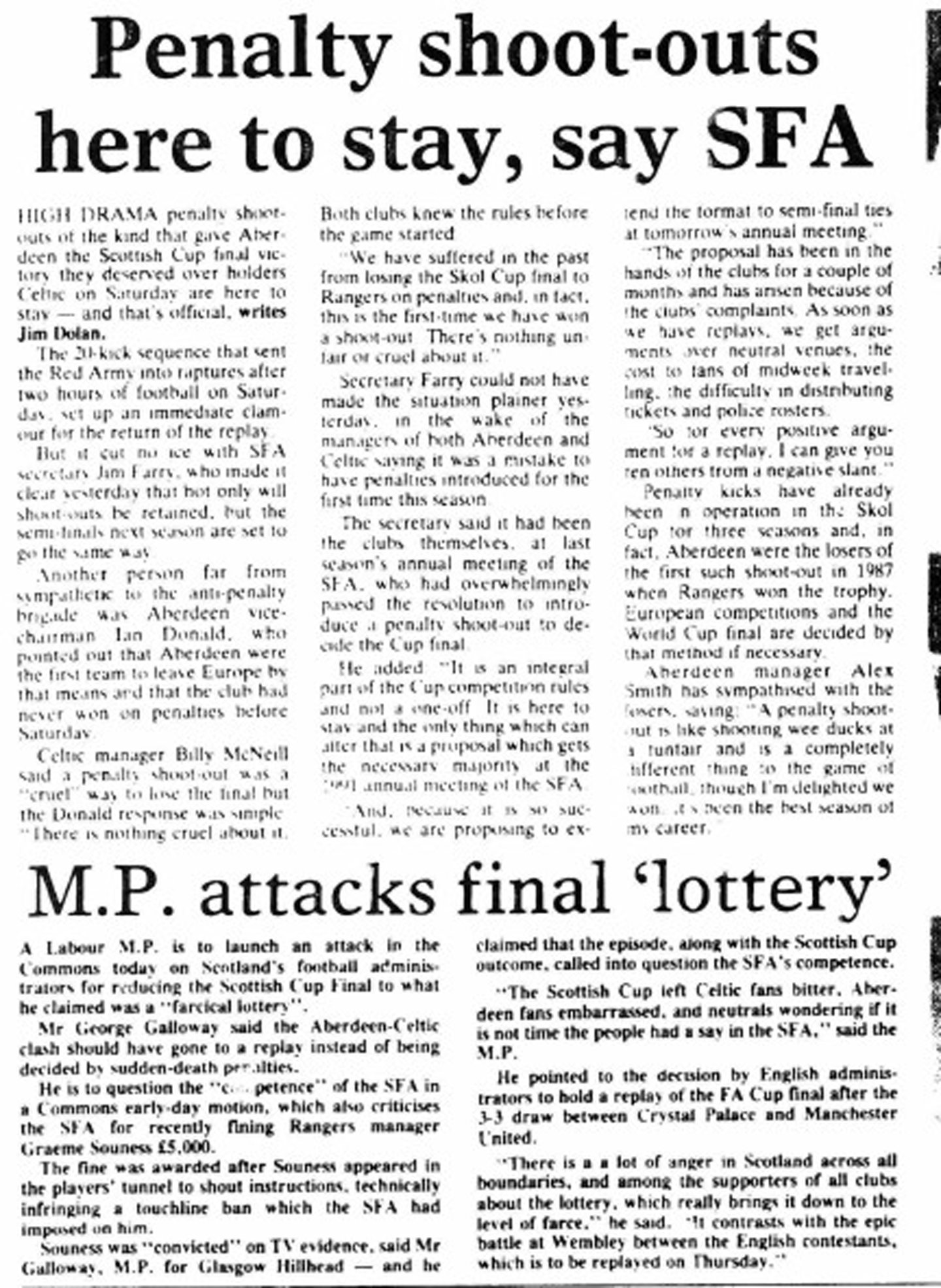 How Aberdeen’s Scottish Cup win in 1990 sparked political debate