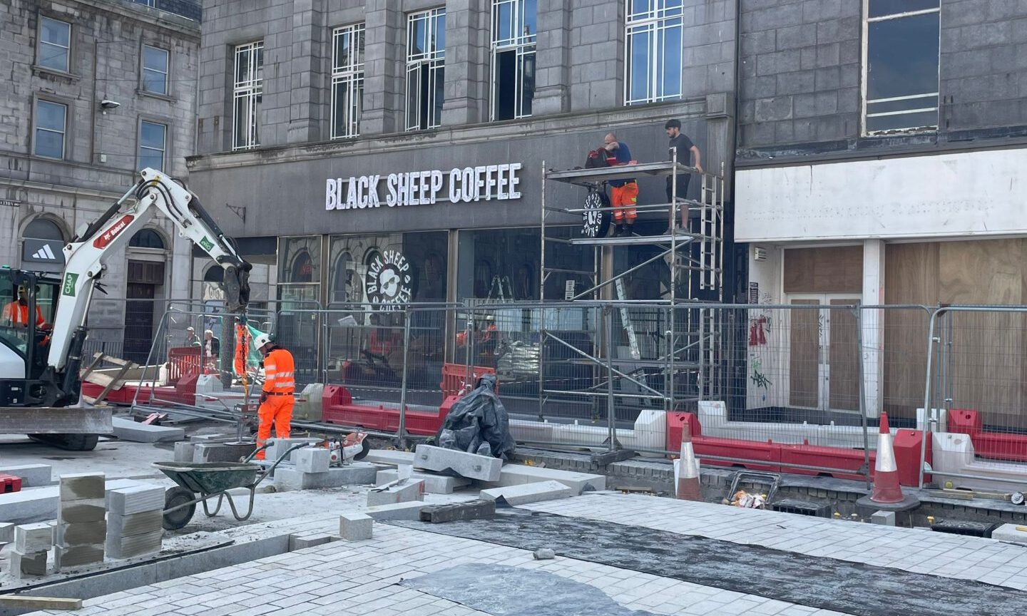 Black Sheep Coffee Union Street signs go up in Aberdeen
