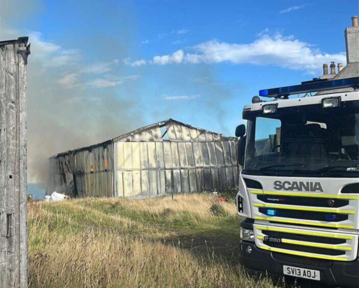 Crews tackle fire at farm building near Dunnottar Castle