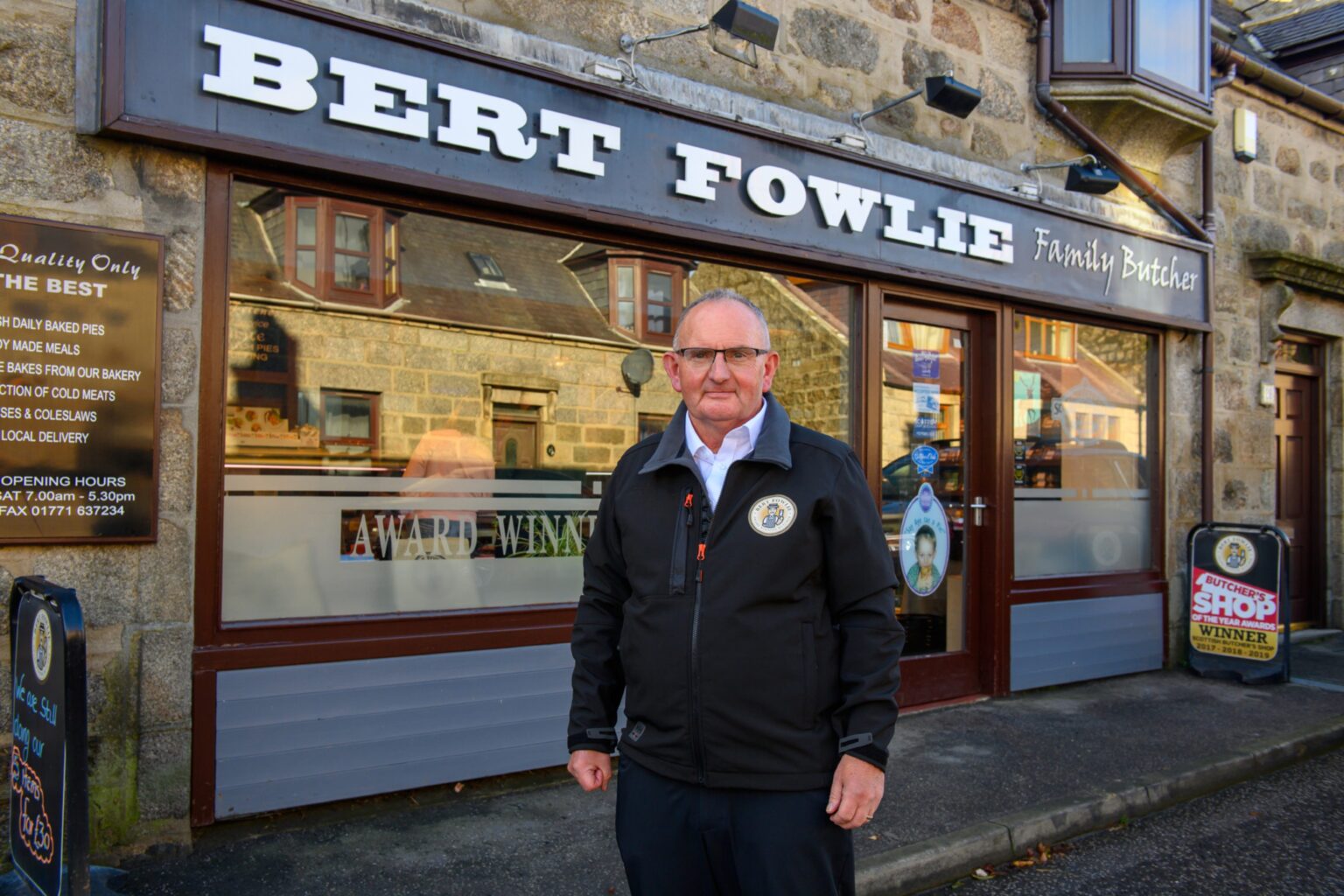 Bert Fowlie Butcher in Strichen celebrates 70 years with donation to GP