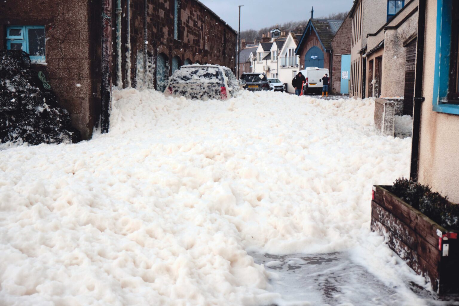 Bubble bath!: Wild weather covers Johnshaven streets in sea foam