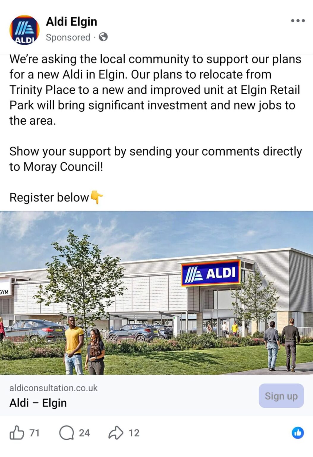 Aldi running social media adverts to get support for new Elgin site