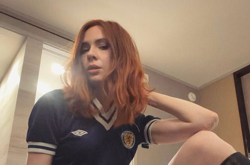 Karen Gillan celebrates Scotland win at Boston World Cup match