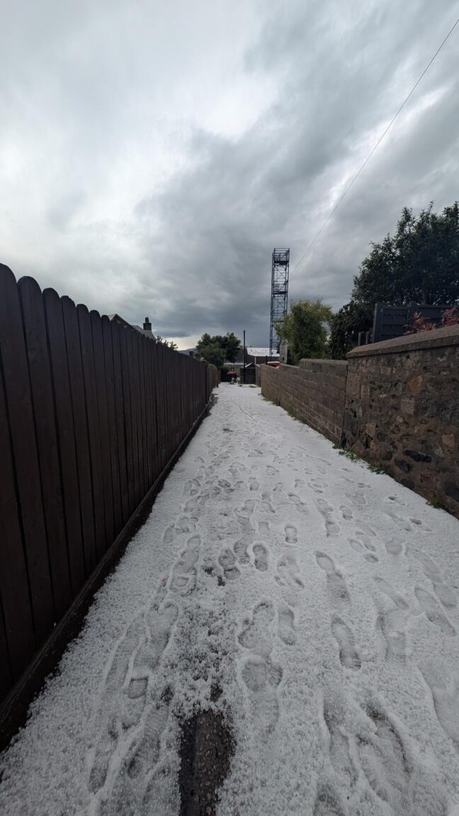 Summer downpour leaves Oldmeldrum white with hail
