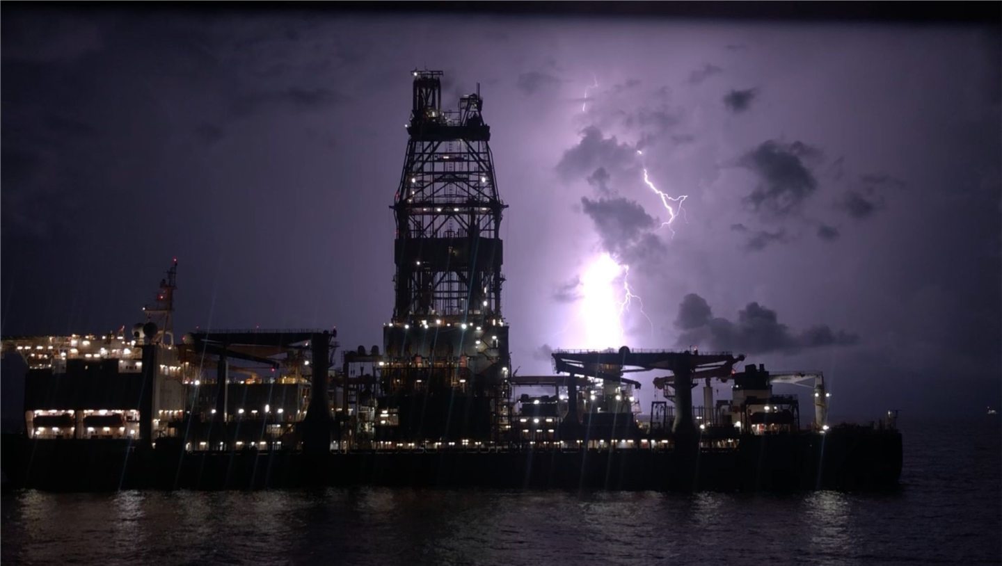 Diamond Offshore drillship pictured riding the lightning