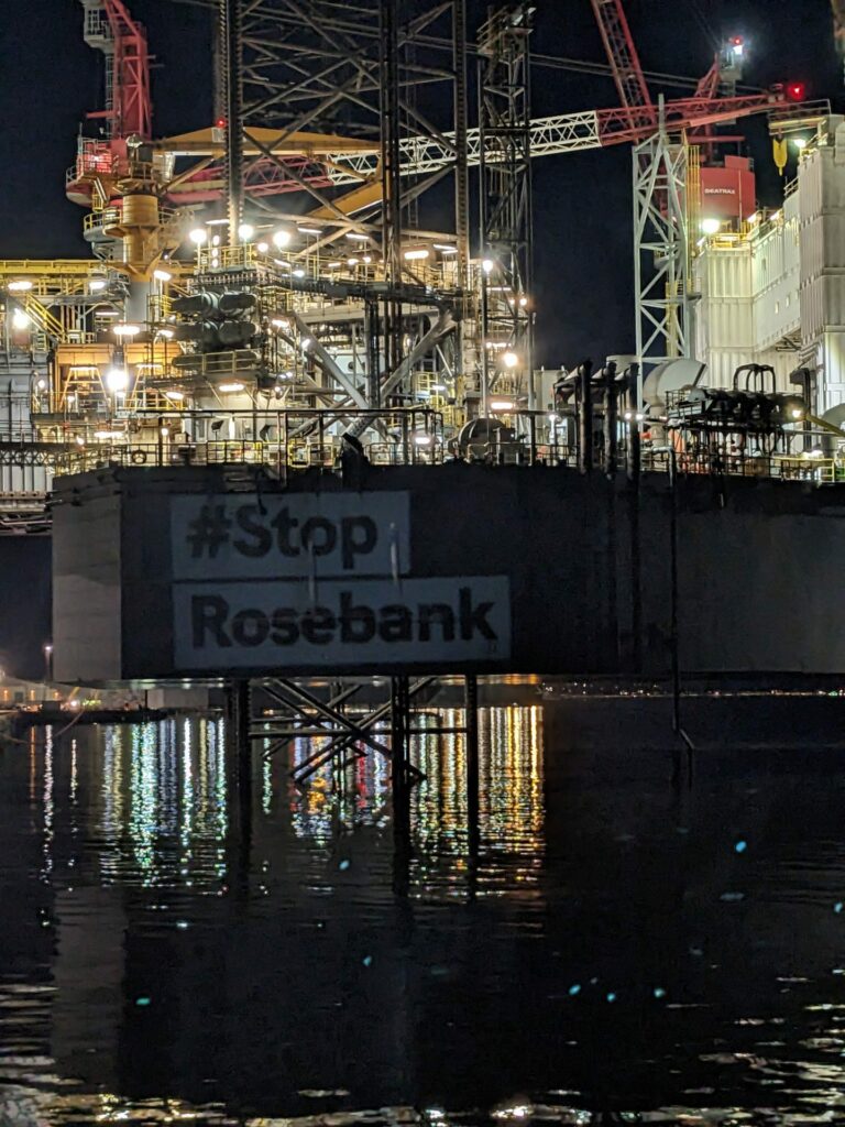 XR beams ‘Stop Rosebank’ message on Valaris 121 rig in Dundee