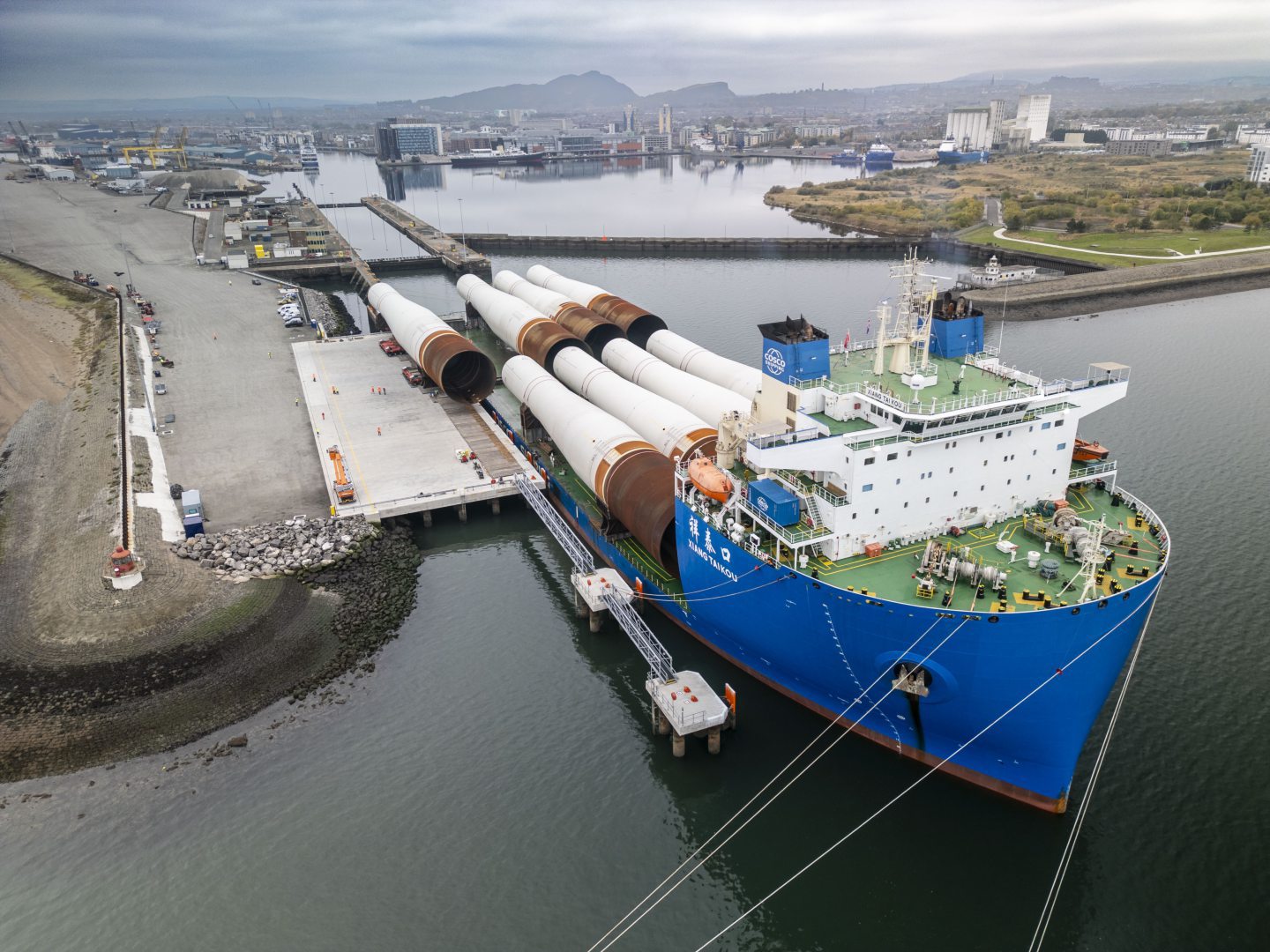 First monopiles for Inch Cape wind farm arrive in Edinburgh