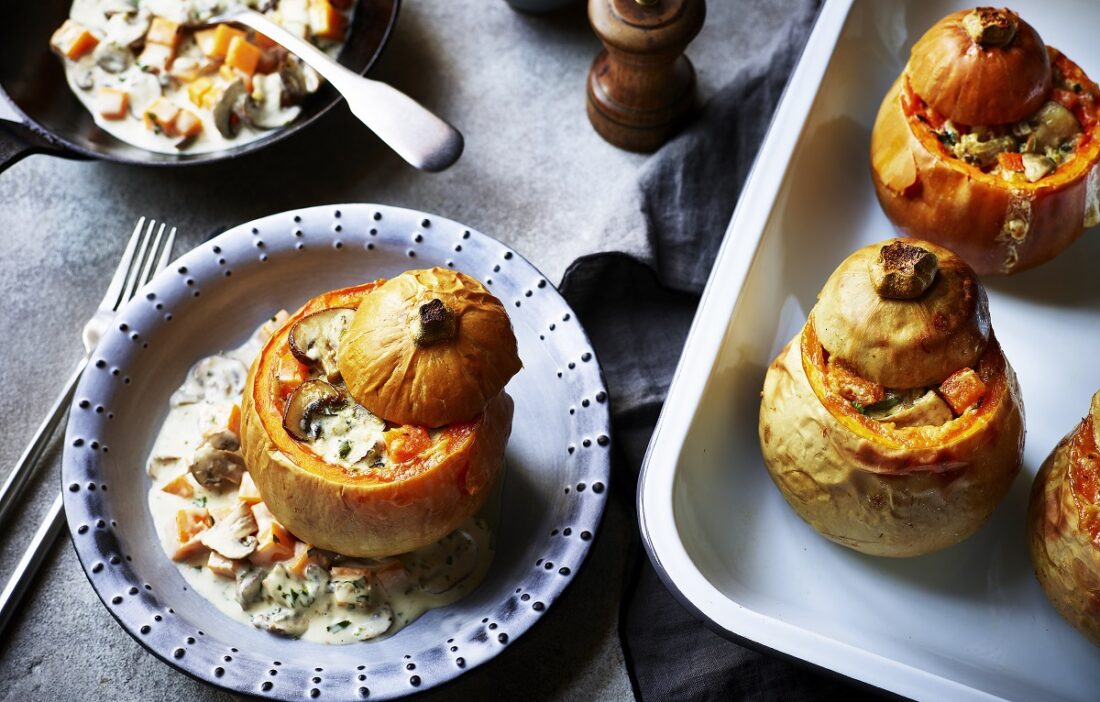 Mini pumpkin recipe stuffed with mushrooms