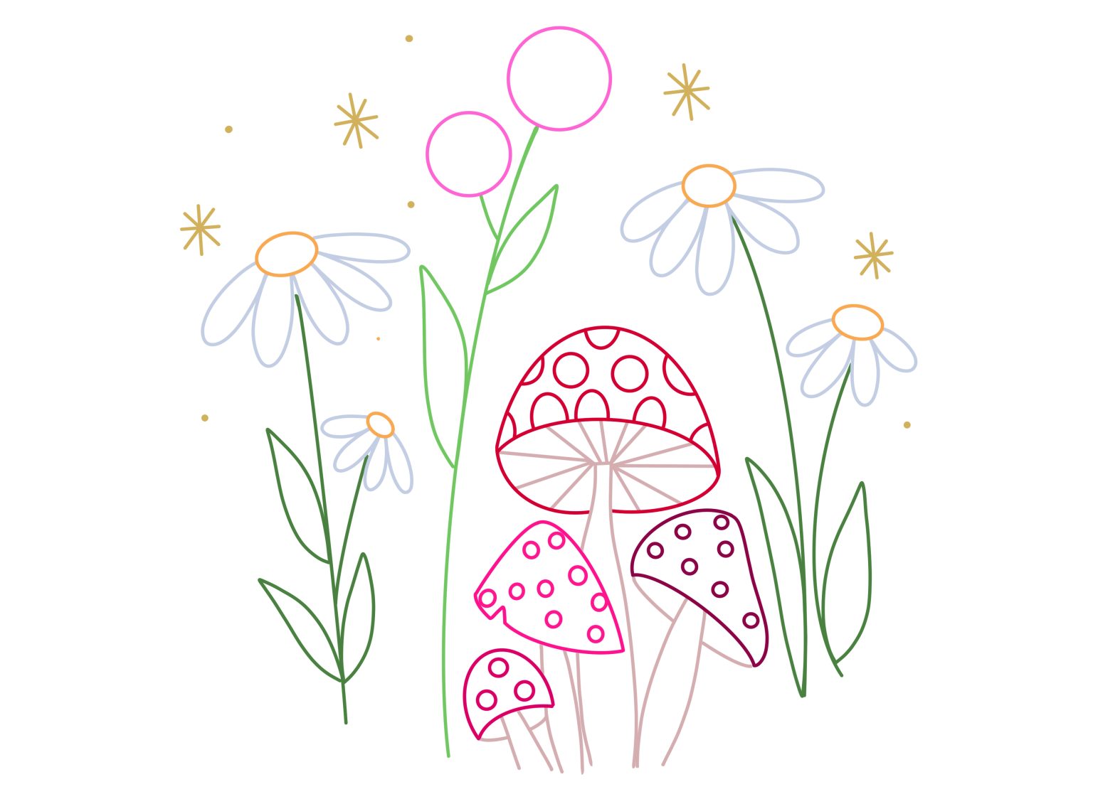 Free Embroidery Pattern: Blooms and Mushrooms