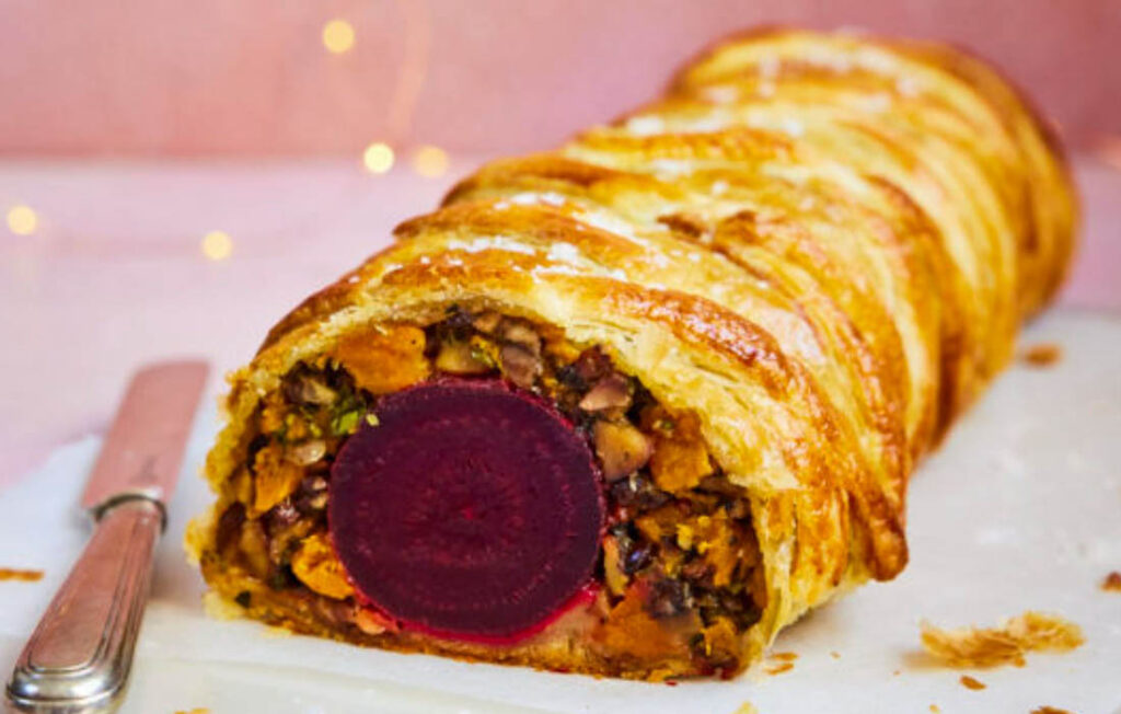 Vegetarian Wellington recipe with beetroot, lentils and chestnuts