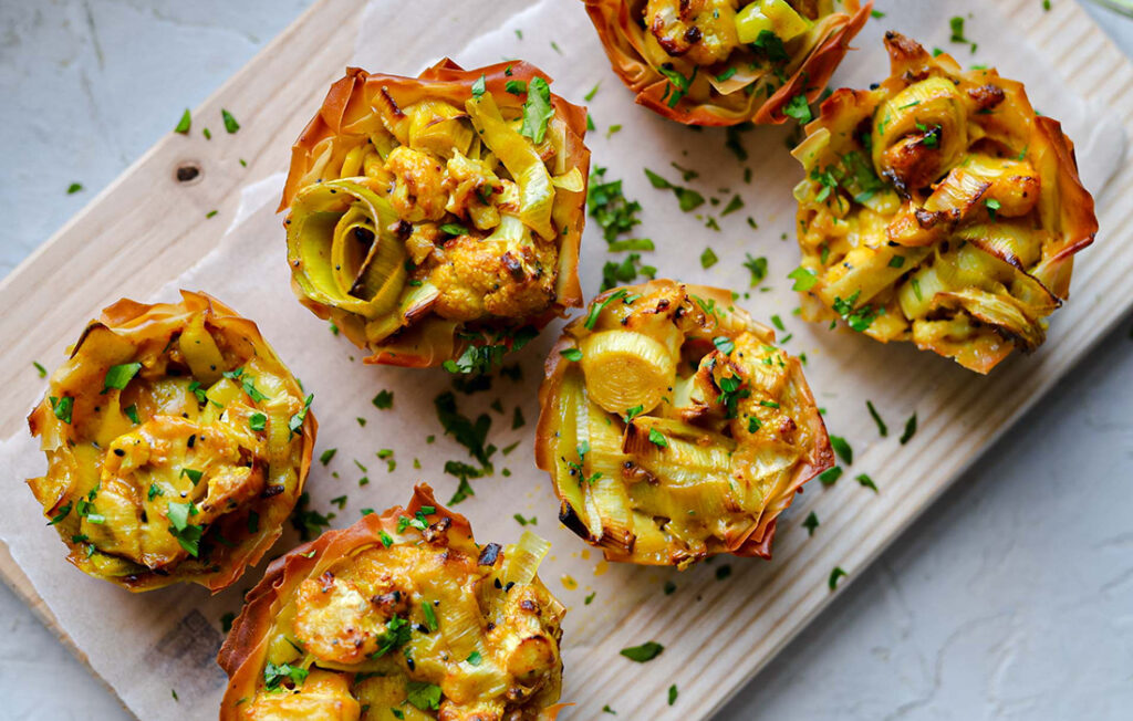 Vegan Cauliflower & Leek Filo Tarts - My Weekly